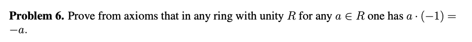 Solved Problem 6. Prove from axioms that in any ring with | Chegg.com