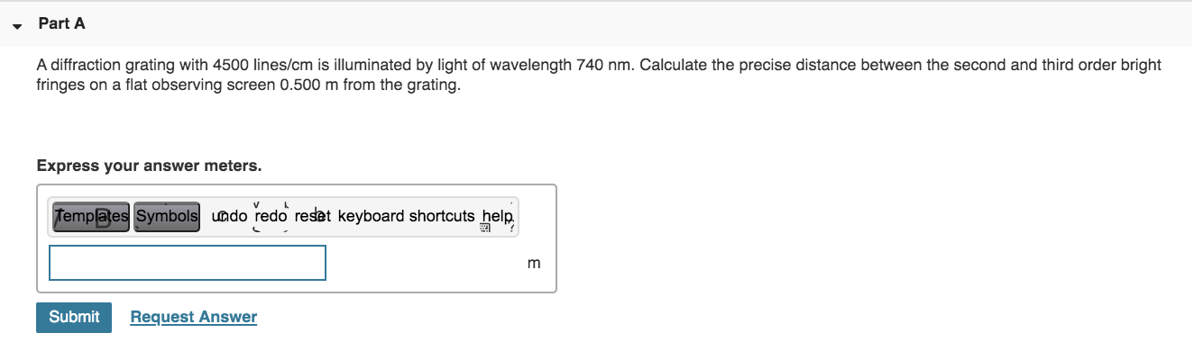 Solved Part A A diffraction grating with 4500 lines/cm is | Chegg.com