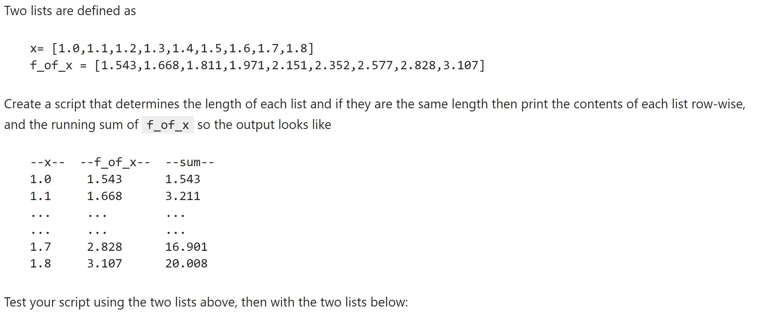 Solved Two lists are defined as X= [1.0, 1.1, 1.2, | Chegg.com