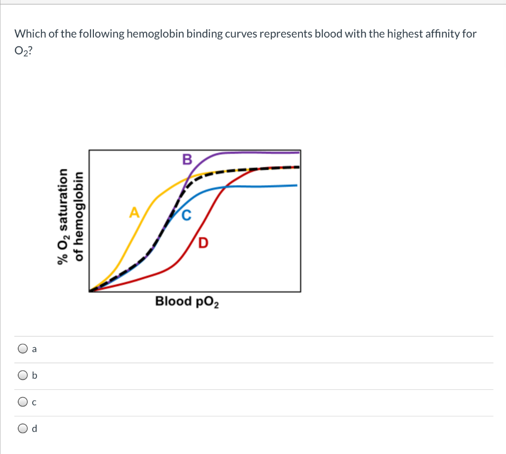 Solved Which of the following hemoglobin binding curves | Chegg.com