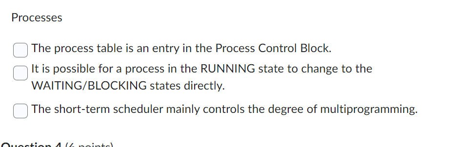 Solved Processes The process table is an entry in the | Chegg.com
