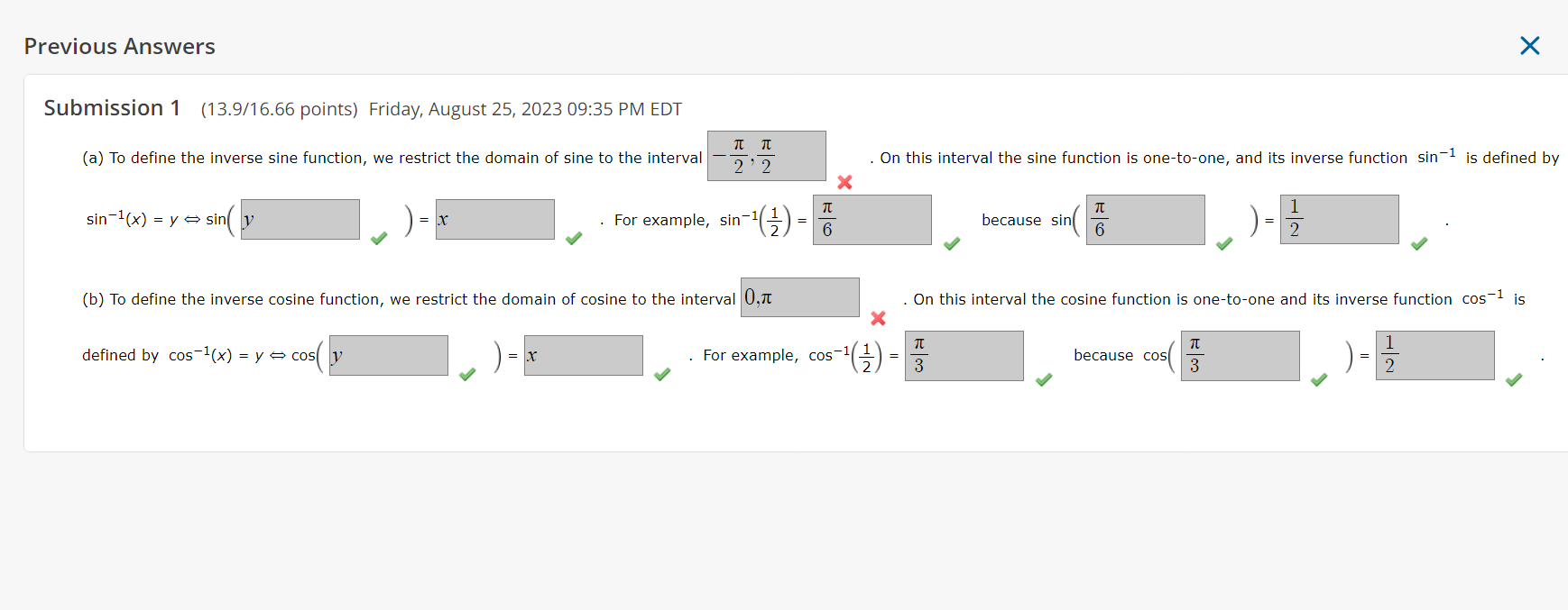Solved Submission 1 (13.9/16.66 points) Friday, August 25, | Chegg.com
