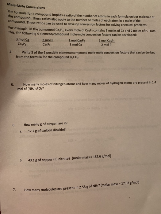 Solved Mole-Mole Conversions the formula for a compound | Chegg.com