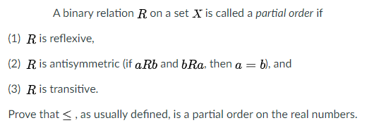 Solved A binary relation R on a set X is called a partial | Chegg.com