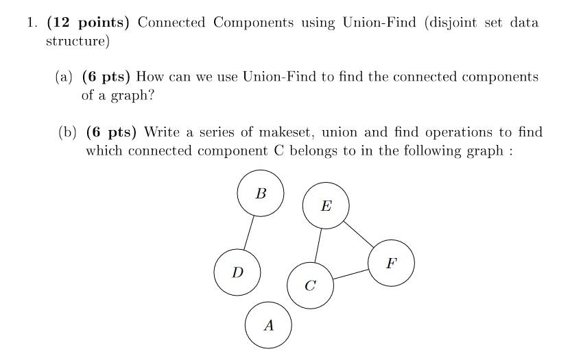 1. (12 points) Connected Components using Union-Find | Chegg.com