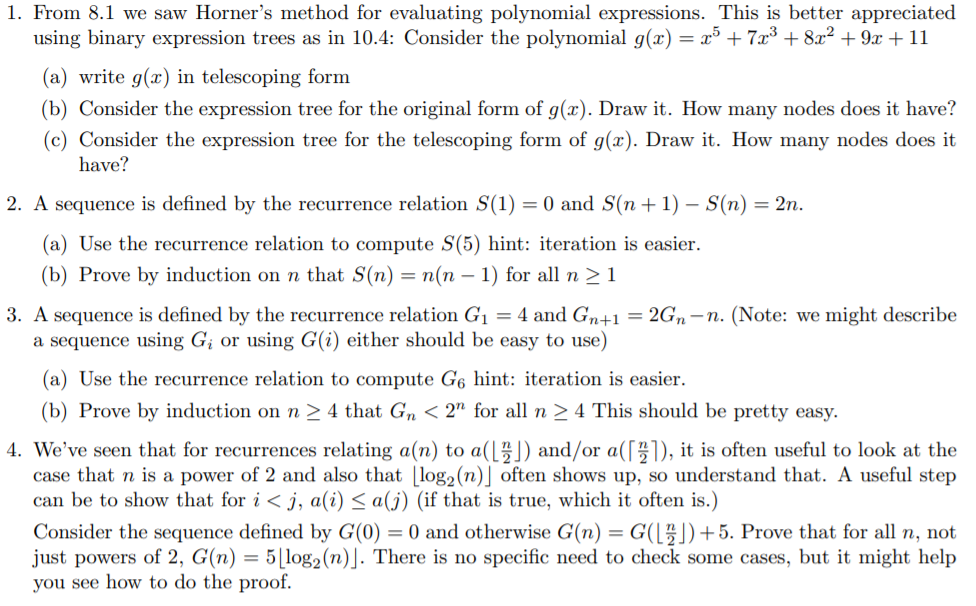 1. From 8.1 we saw Horner's method for evaluating | Chegg.com