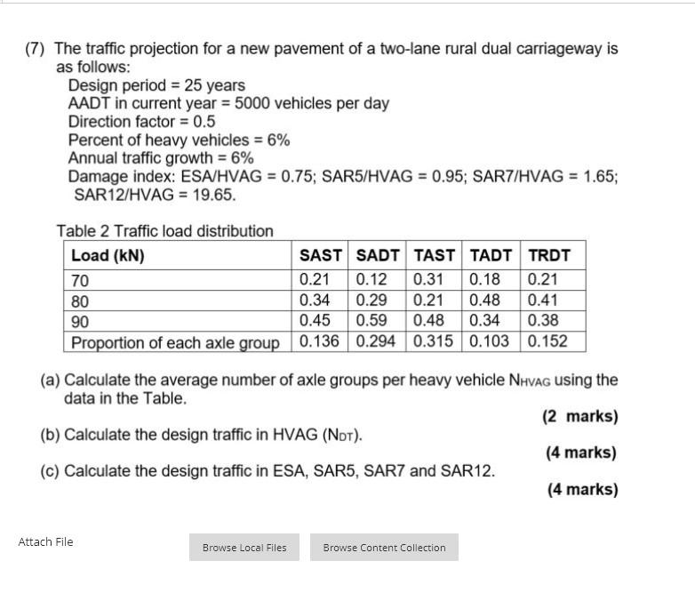 Solved (7) The traffic projection for a new pavement of a | Chegg.com