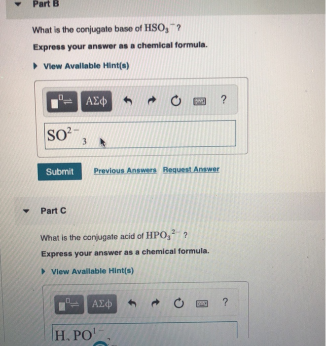 Solved Part B What is the conjugate base of HSO3 Express | Chegg.com