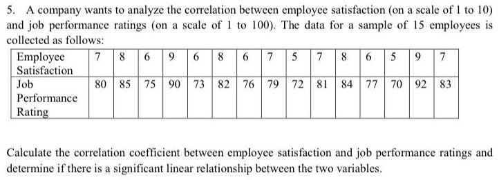 Solved 5. A company wants to analyze the correlation between | Chegg.com