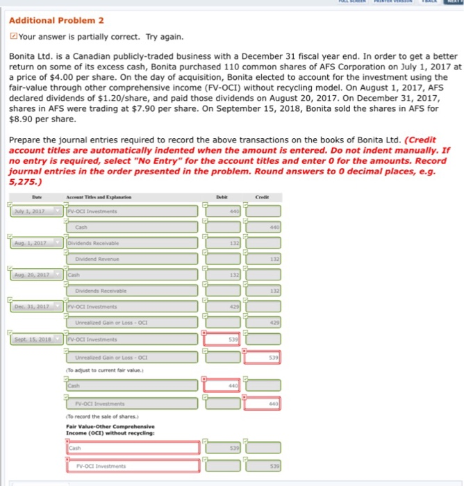 Solved Additional Problem 2 Your answer is partially | Chegg.com