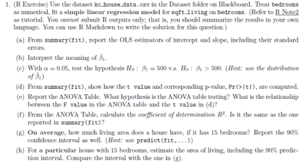 1. (R Exercise) Use the dataset kc house_data.csv in | Chegg.com