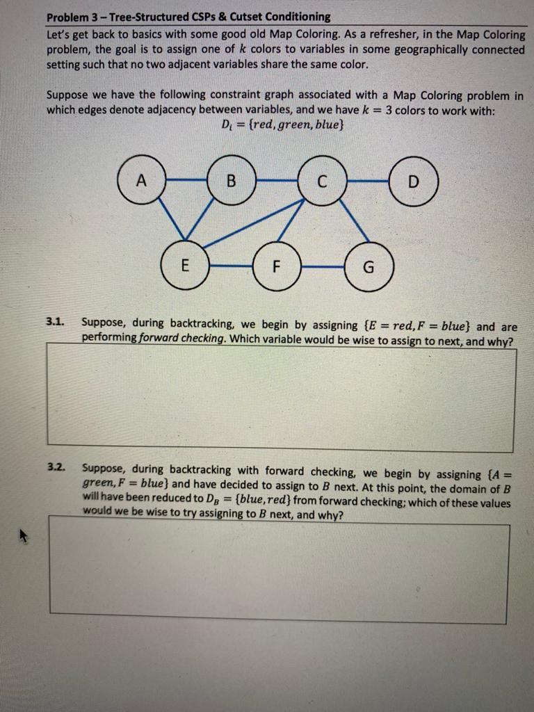 Problem 3 -Tree-Structured CSPs & Cutset Conditioning | Chegg.com