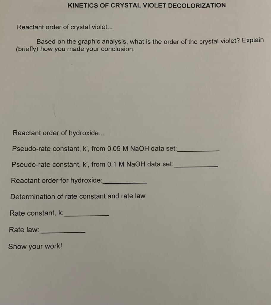 KINETICS OF CRYSTAL VIOLET DECOLORIZATION Reactant | Chegg.com