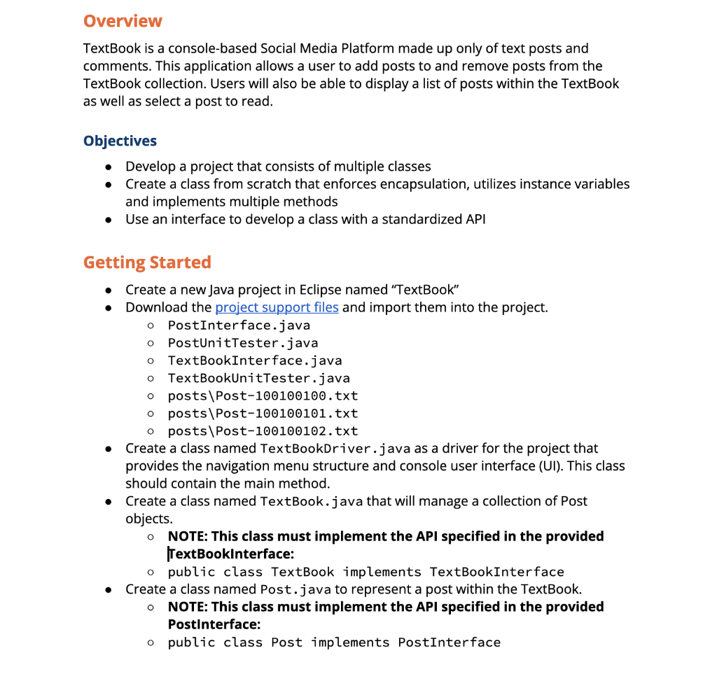 Overview TextBook is a console-based Social Media | Chegg.com