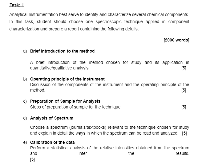 Solved Task: 1 Analytical Instrumentation best serve to | Chegg.com