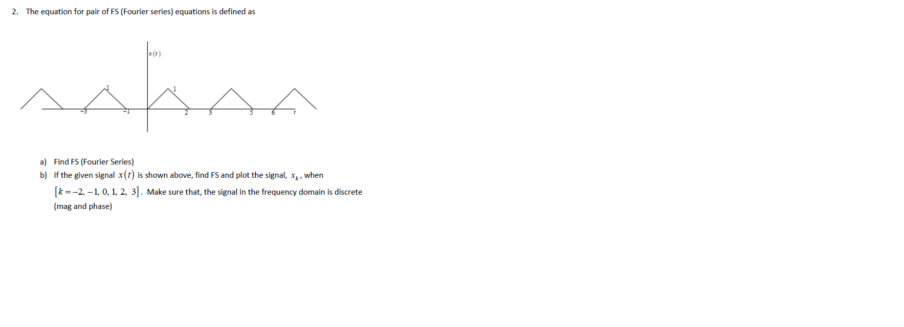 Solved 2. The equation for pair of FS (Fourier series) | Chegg.com