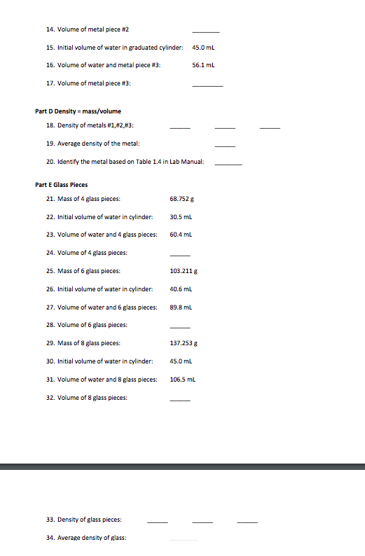 Solved Measurements and Density Determination DATA SHEET | Chegg.com