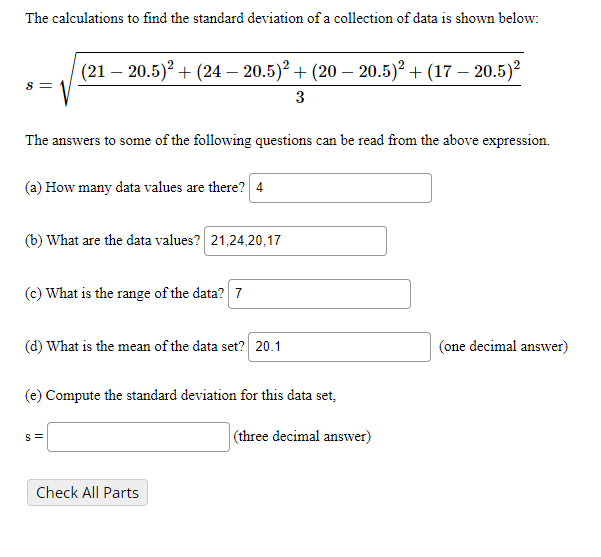 Solved The calculations to find the standard deviation of a | Chegg.com