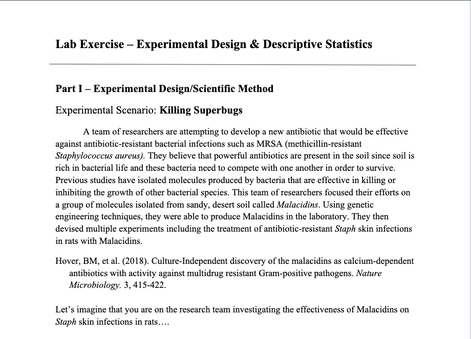 Solved Part I - Experimental Design/Scientific Method | Chegg.com