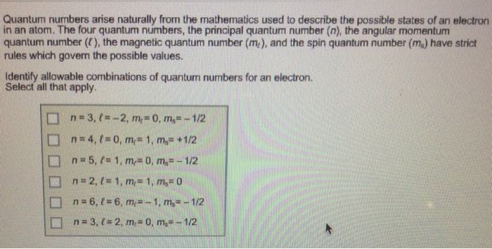 Solved Identify allowable combinations of quantum numbers | Chegg.com