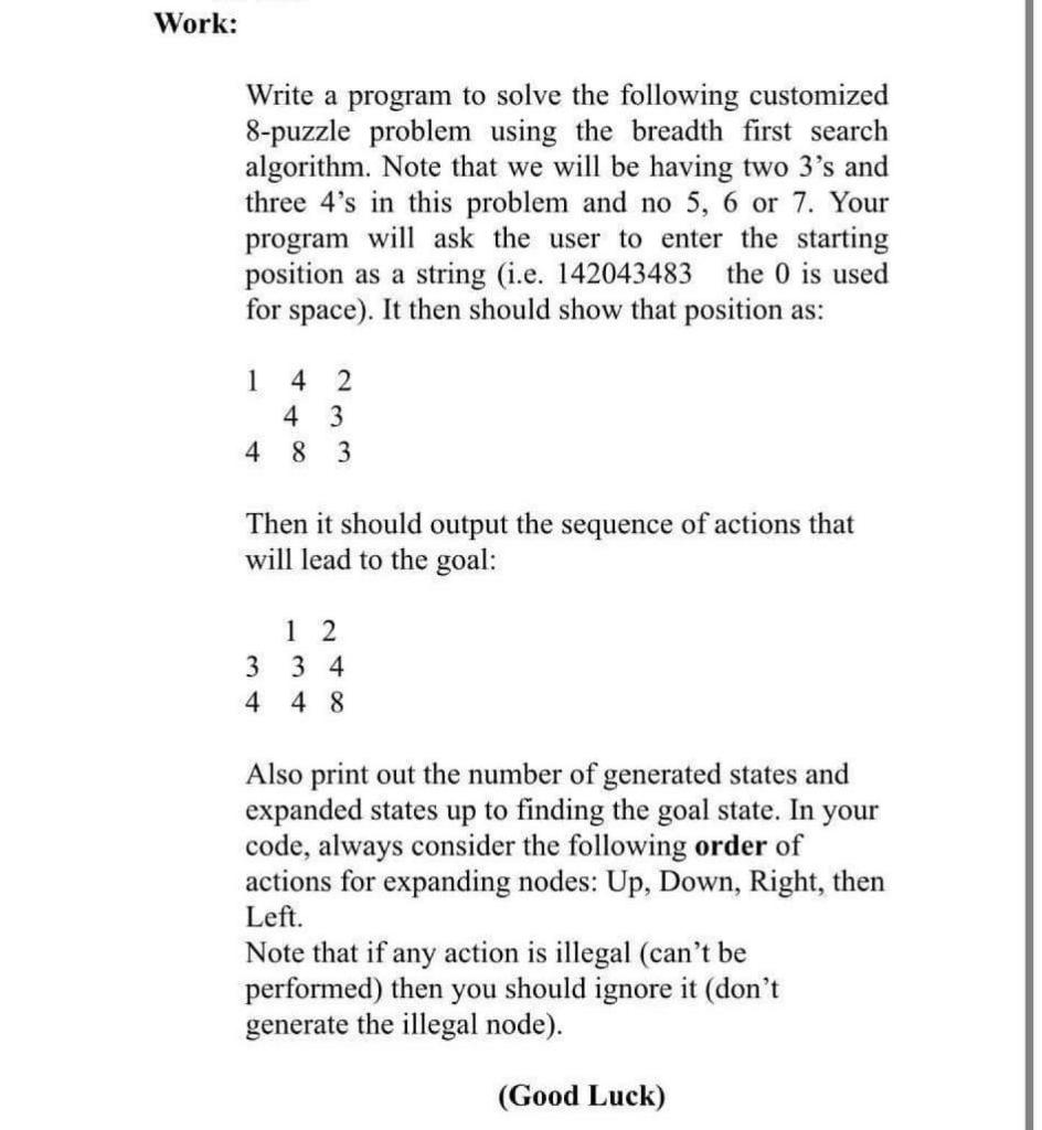 Work: Write a program to solve the following | Chegg.com