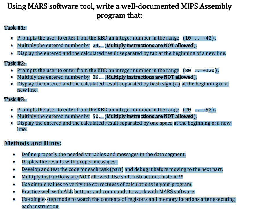 Solved SOLVE THE TASK USING MARS PROGRAM ... I need the | Chegg.com