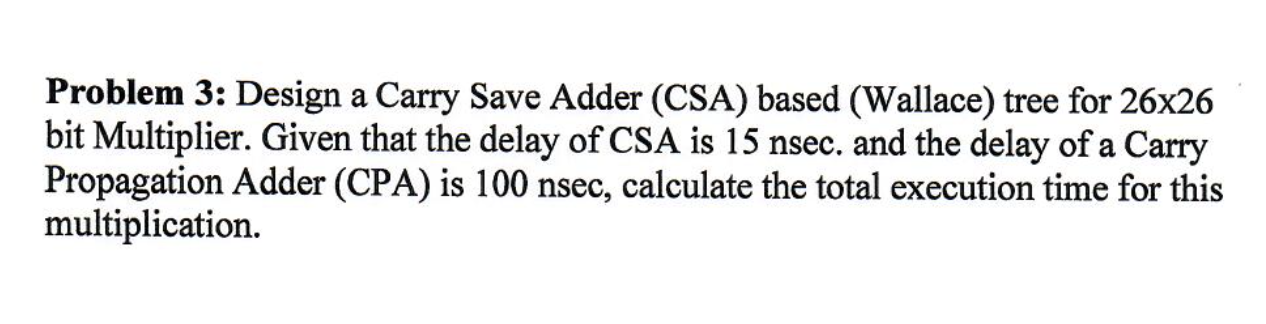 Solved Problem 3: Design a Carry Save Adder (CSA) based | Chegg.com