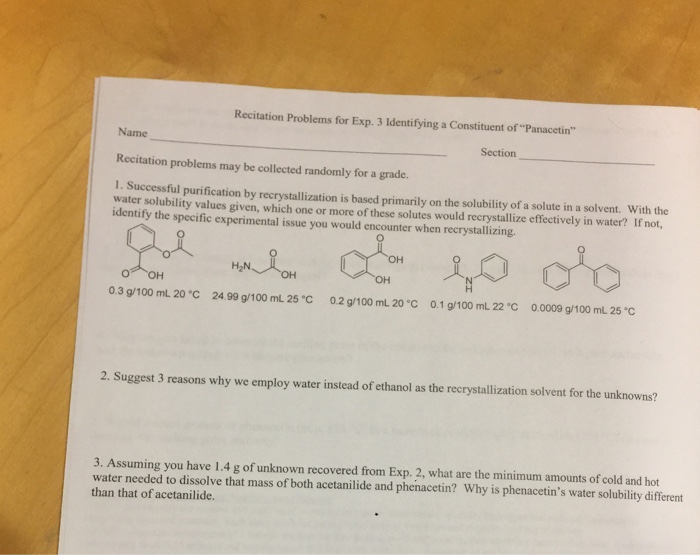 Solved Recitation Problems for Exp. 3 Identifying a | Chegg.com