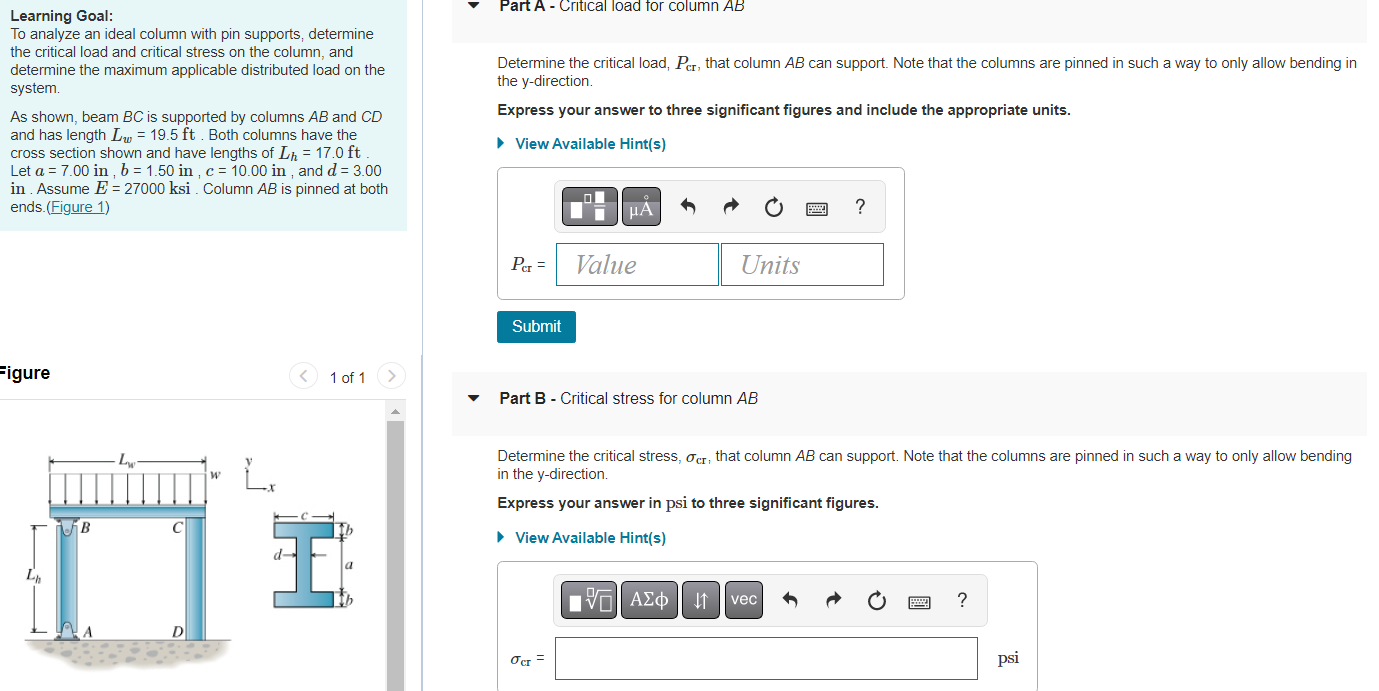 Solved Learning Goal: To analyze an ideal column with pin | Chegg.com