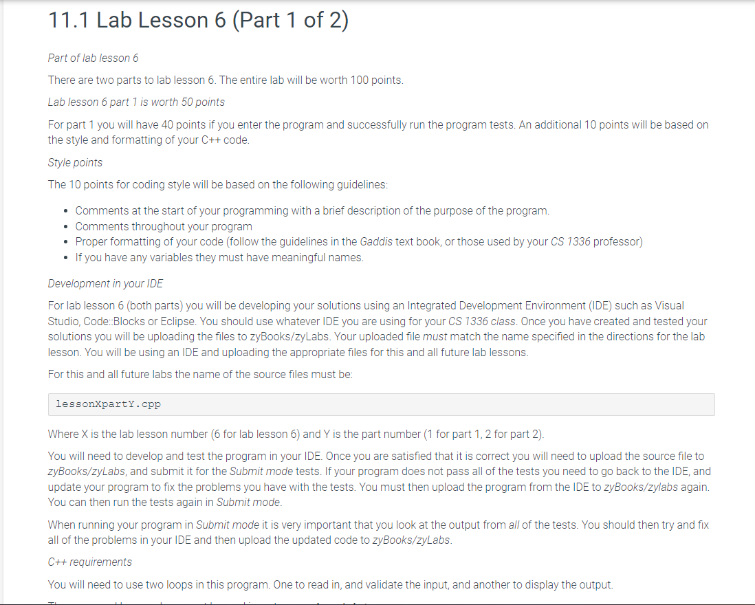 Solved 11.1 Lab Lesson 6 (Part 1 of 2) Part of lab lesson 6 | Chegg.com