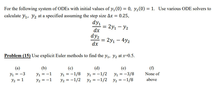 Solved For the following system of ODEs with initial values | Chegg.com