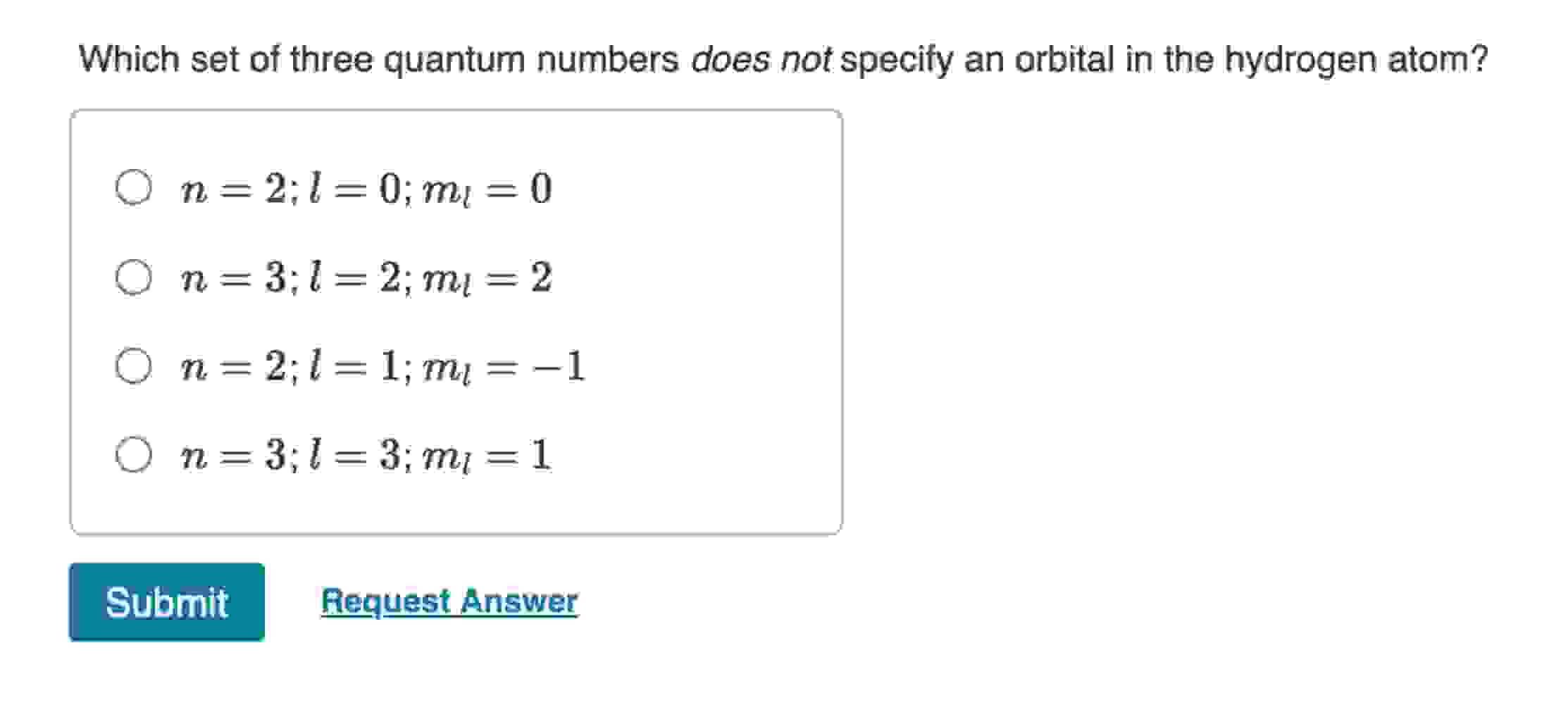 Solved Which set of three quantum numbers does not specify | Chegg.com