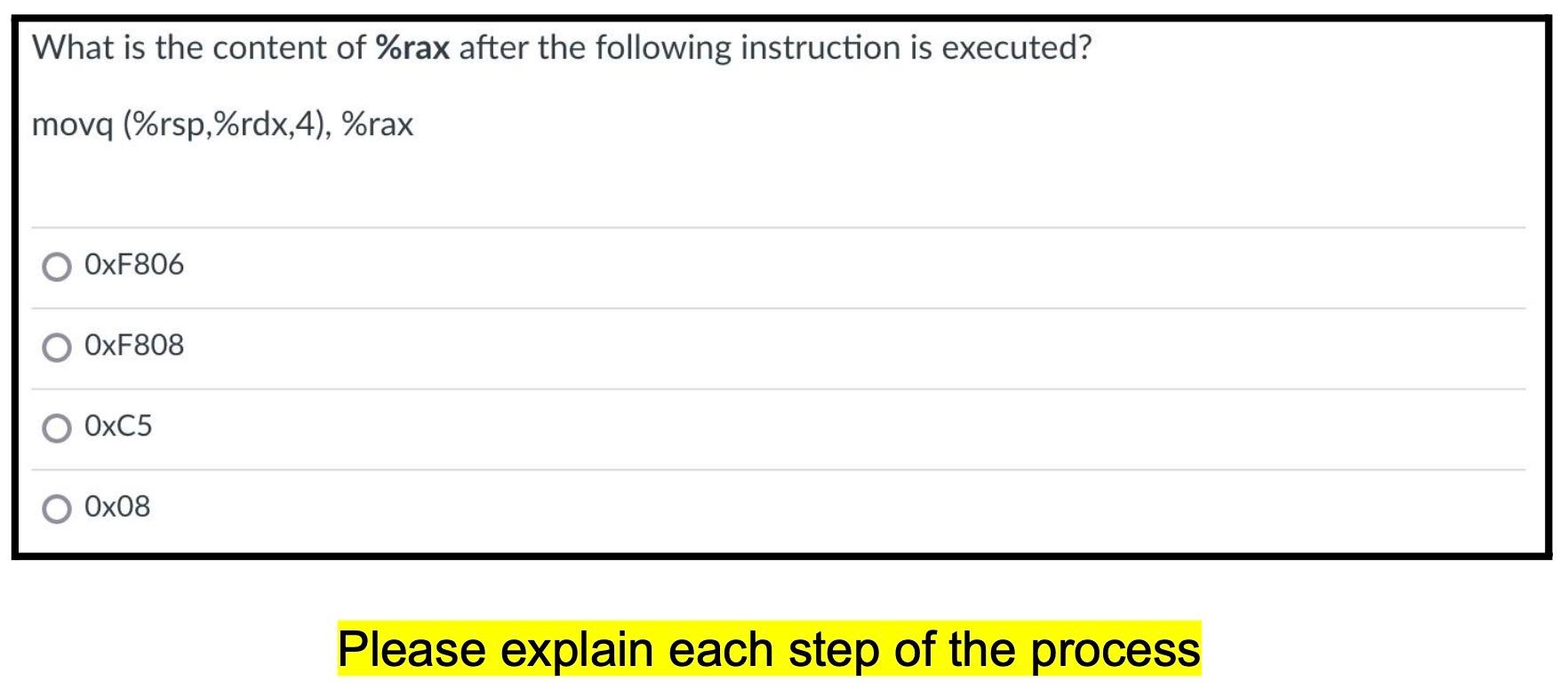 Solved What is the content of \%rax after the following | Chegg.com