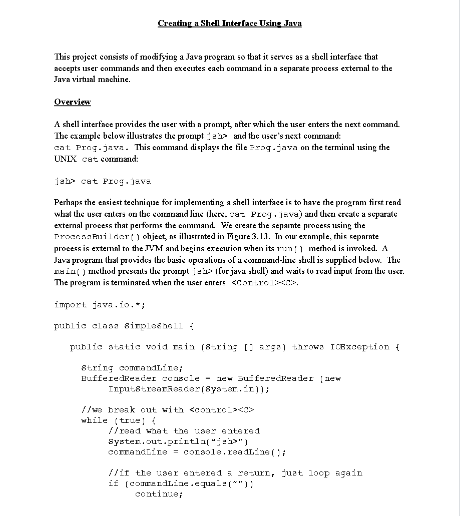 Solved Creating A Shell Interface Using Java This Project 4116