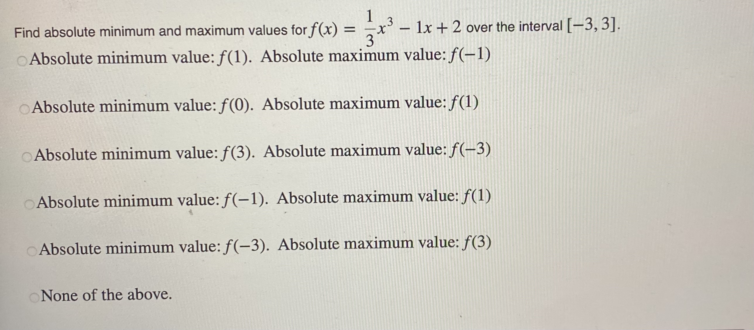 Solved Find absolute minimum and maximum values for | Chegg.com
