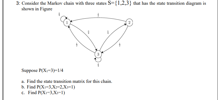 Solved 3: Consider the Markov chain with three states | Chegg.com