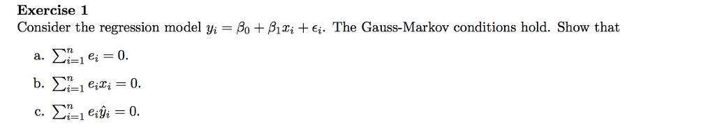 Solved Exercise 1 Consider the regression model yi-Bo +B1xi | Chegg.com