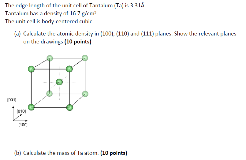 Solved The edge length of the unit cell of Tantalum (Ta) is | Chegg.com