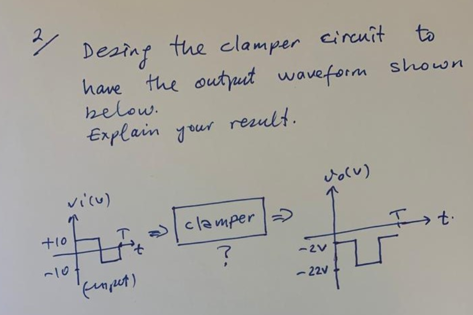 Solved 2/ Desing the clamper circuit have the output | Chegg.com