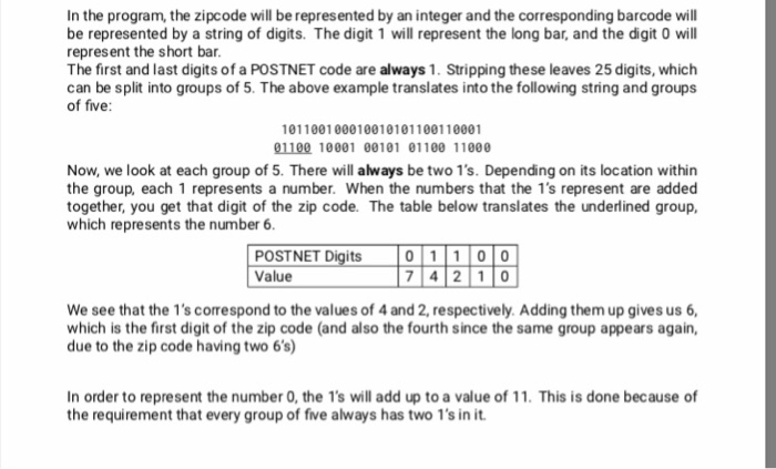 Solved In the program, the zipcode will be represented by an | Chegg.com