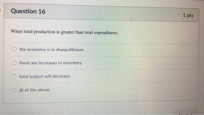 Solved Question 16 1 pts When total production is greater | Chegg.com