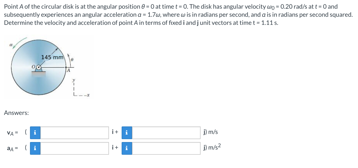 Solved Point A of the circular disk is at the angular | Chegg.com