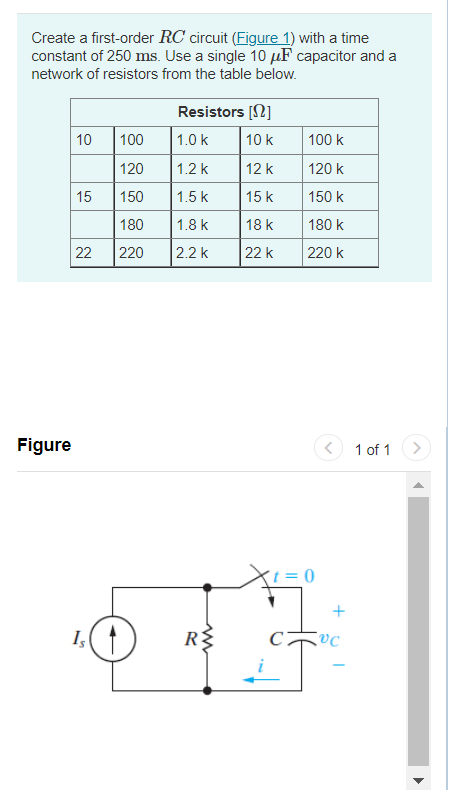 Solved Create a first-order RC circuit (Figure 1) with a | Chegg.com