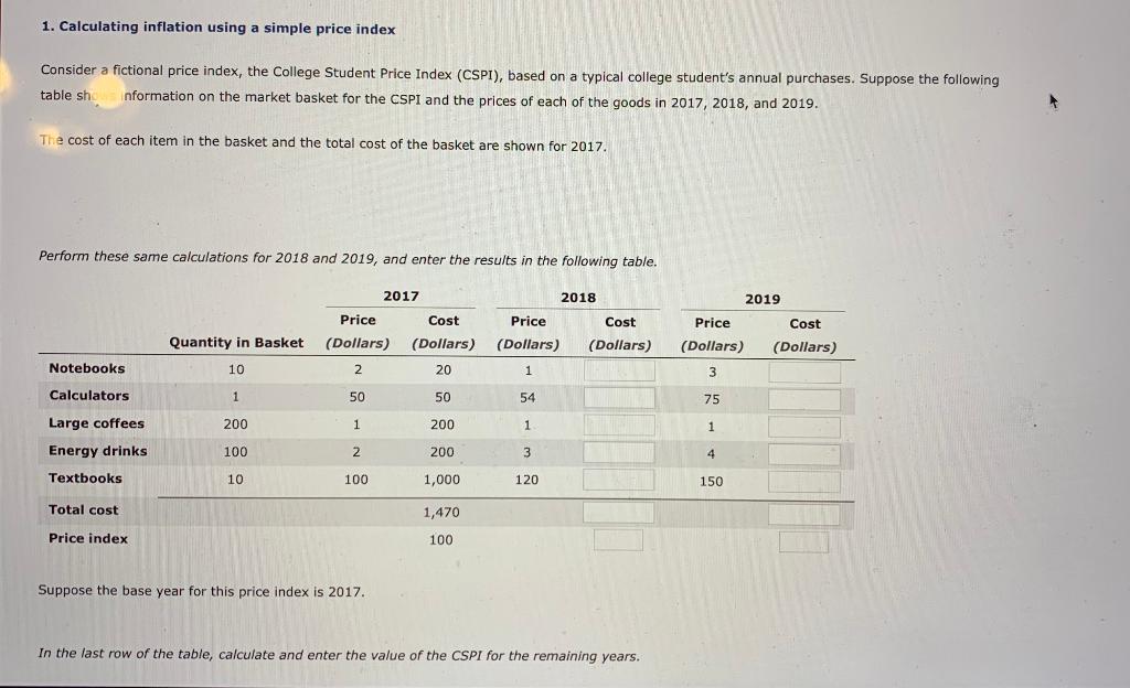 Solved 1 Calculating Inflation Using A Simple Price Index 