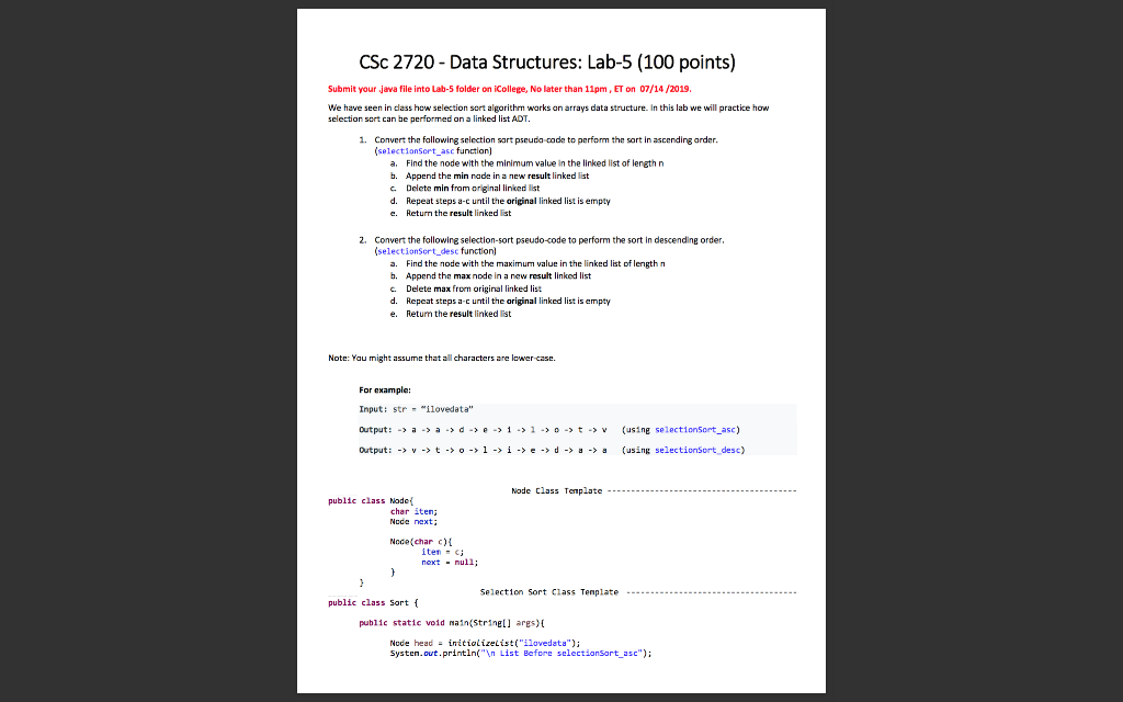 CSC 2720 - Data Structures: Lab-5 (100 points) Submit | Chegg.com