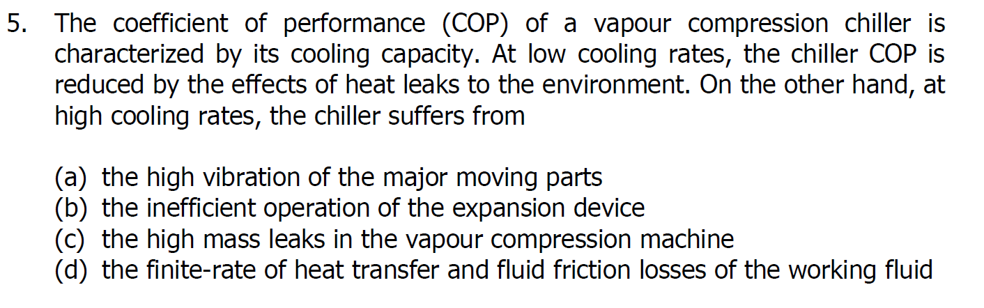 Solved The coefficient of performance (COP) of a vapour | Chegg.com