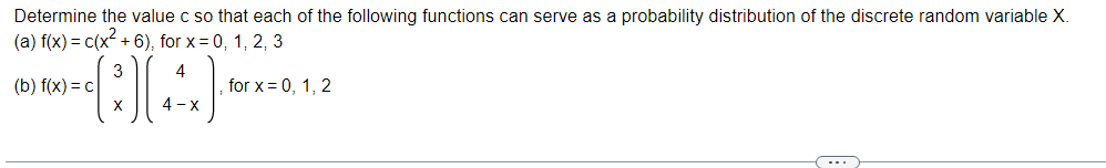 Solved Determine the value c so that each of the following | Chegg.com