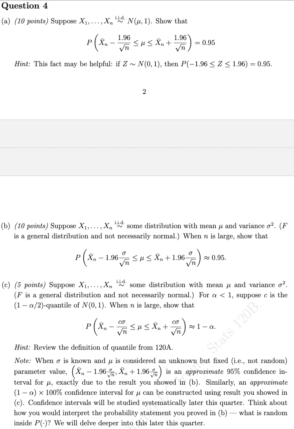 Solved (a) (10 points) Suppose X1,…,Xn∼ i.i.d. N(μ,1). Show | Chegg.com