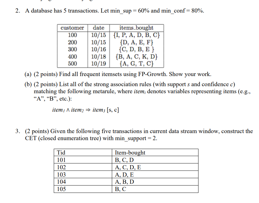 Solved 1. The following table shows how many transactions | Chegg.com