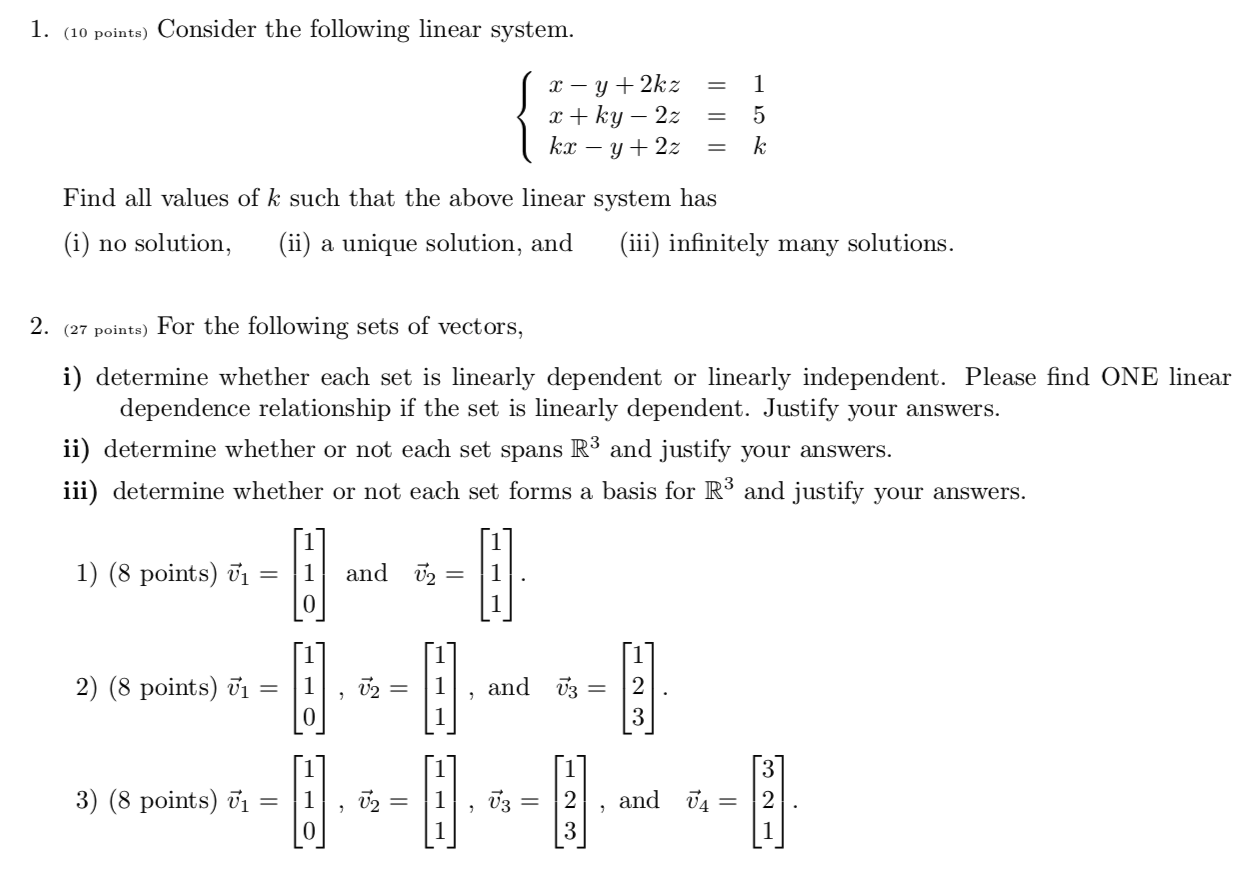 Solved 1. (10 points) Consider the following linear system. | Chegg.com